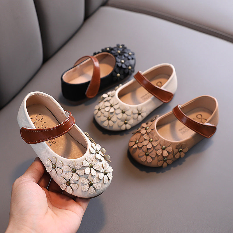 Girls' Small Leather Shoes, Female Babies, Flower Single Shoes, Soft S ...